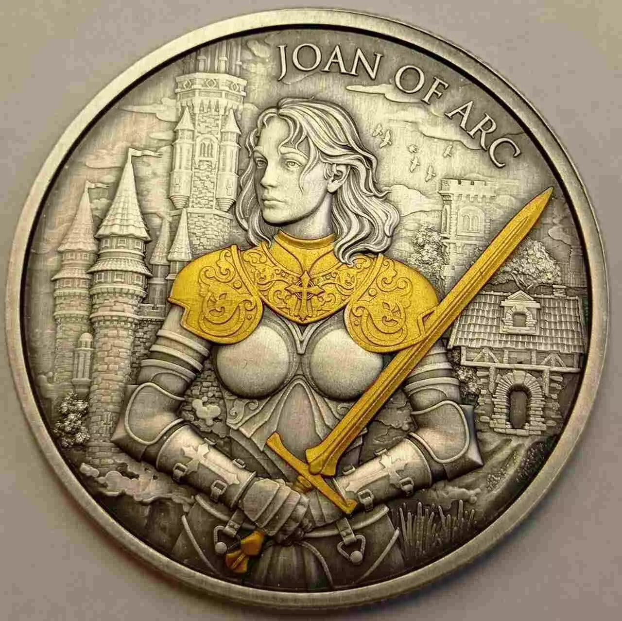 USA - Legendary Warriors- Joan of Arc 1 Oz BU Antik/Gilded Silbermedai ...